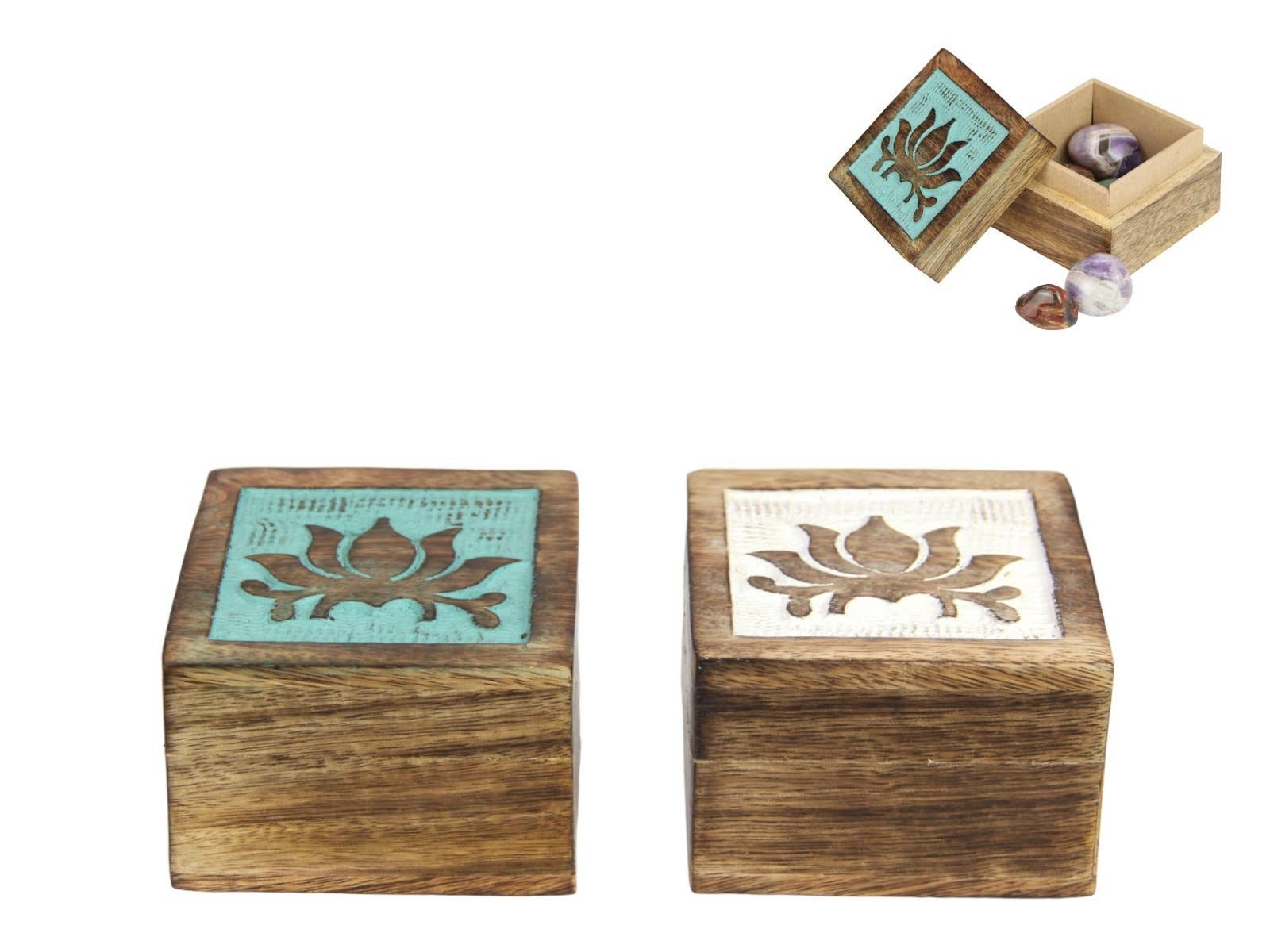 Cubby House - 8x8cm Lotus Design Mango Wood Box 2 Asstd | Amanda Bourke ...